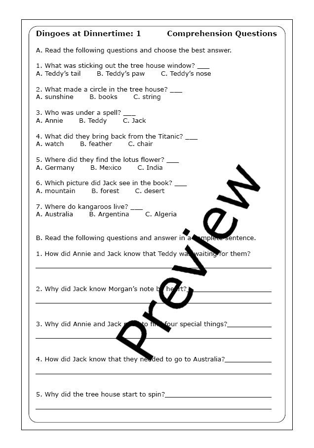 Magic Tree House "Dingoes at Dinnertime" worksheets | Made By Teachers