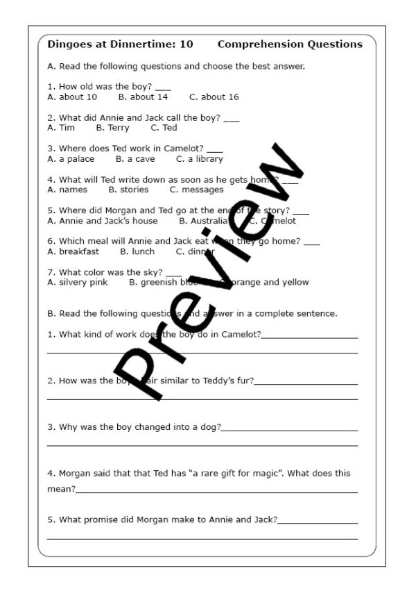 Magic Tree House "Dingoes at Dinnertime" worksheets | Made By Teachers