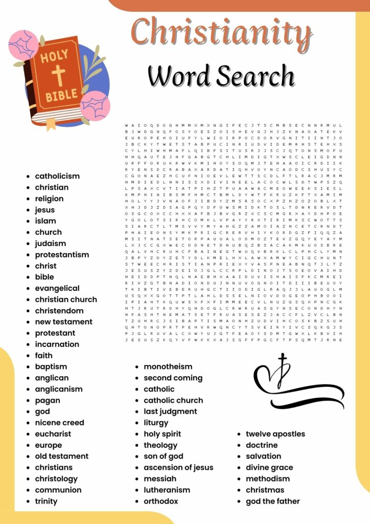 Christianity word search Puzzle worksheet activities for kids | Made By ...