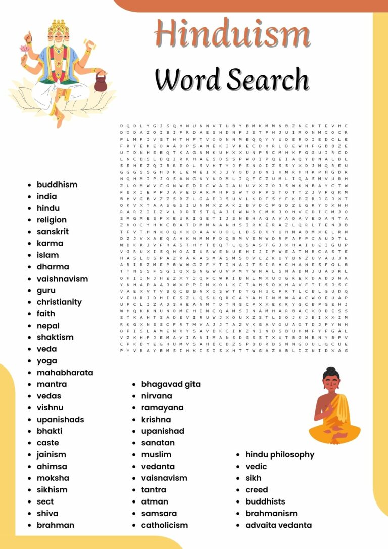 Hinduism word search Puzzle worksheet activities for kids | Made By ...