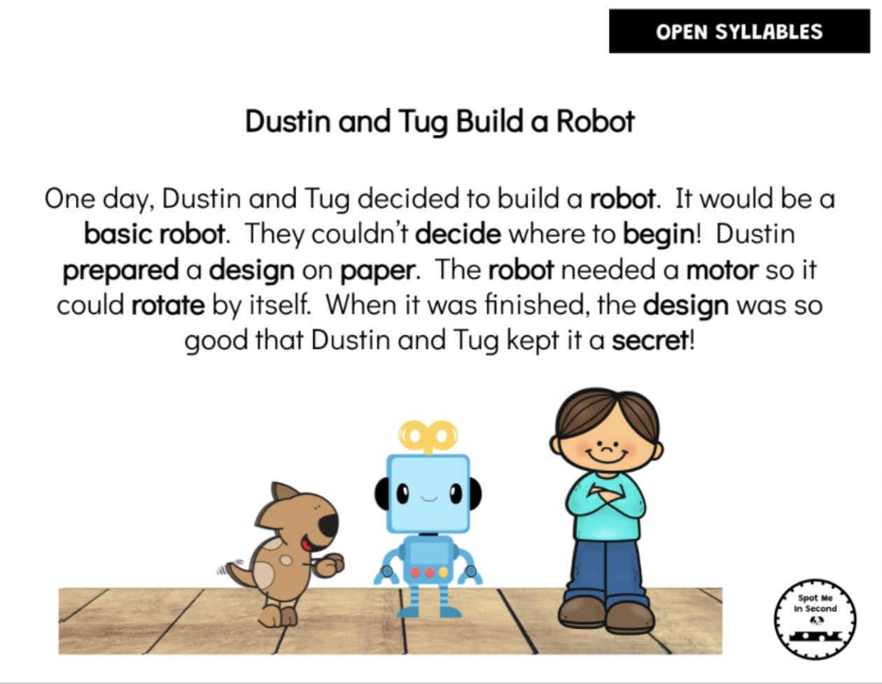 The Tales of Dustin and Tug Decodable Passages: Open Syllables | Made ...