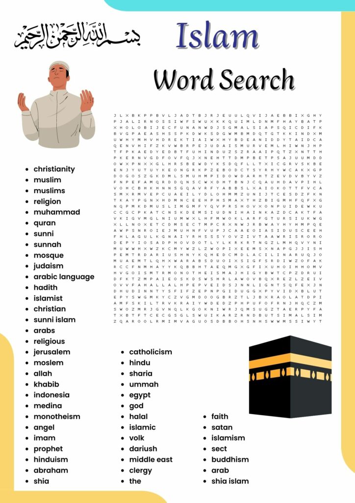 Islam word search Puzzle work sheet activities for kids | Made By Teachers
