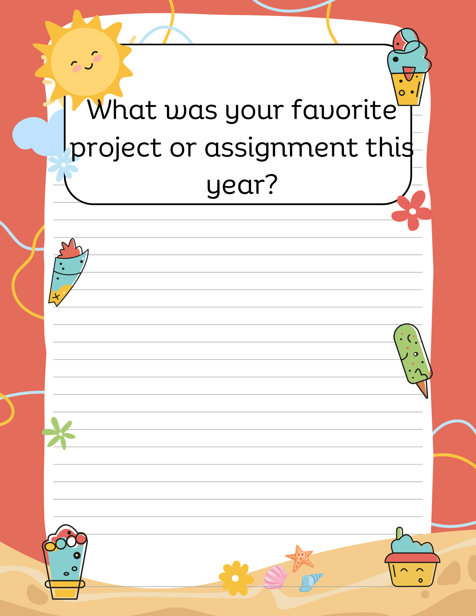 end of the year Summer Writing Paper With Lines, Summer Flower Writing ...