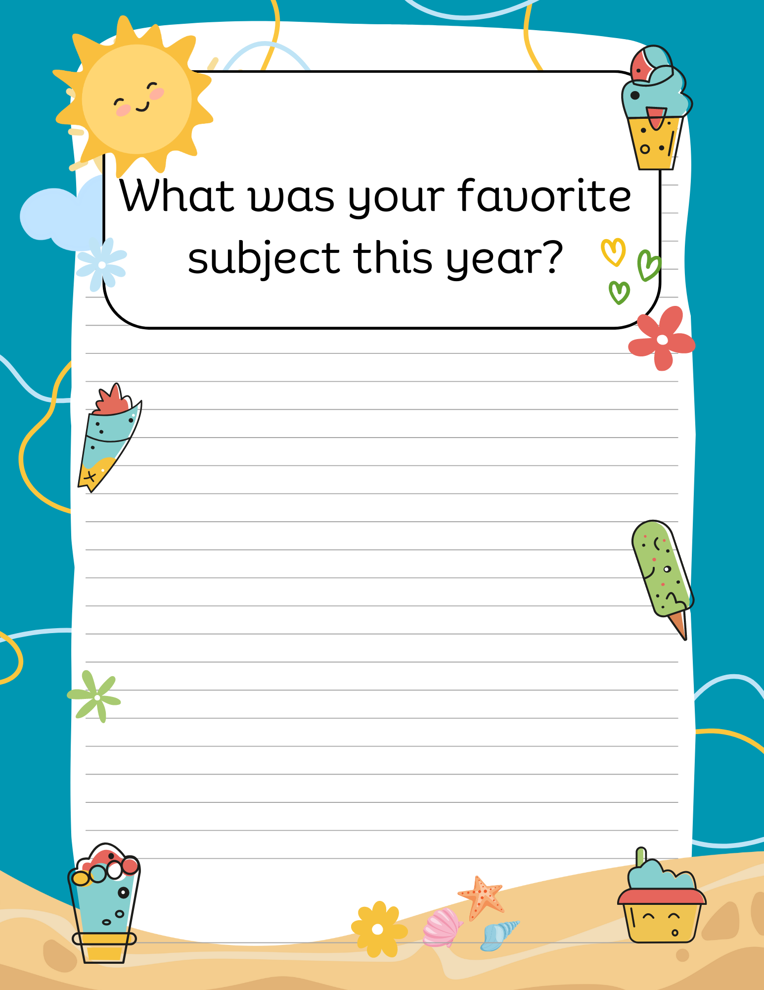 end of the year Summer Writing Paper With Lines, Summer Flower Writing ...