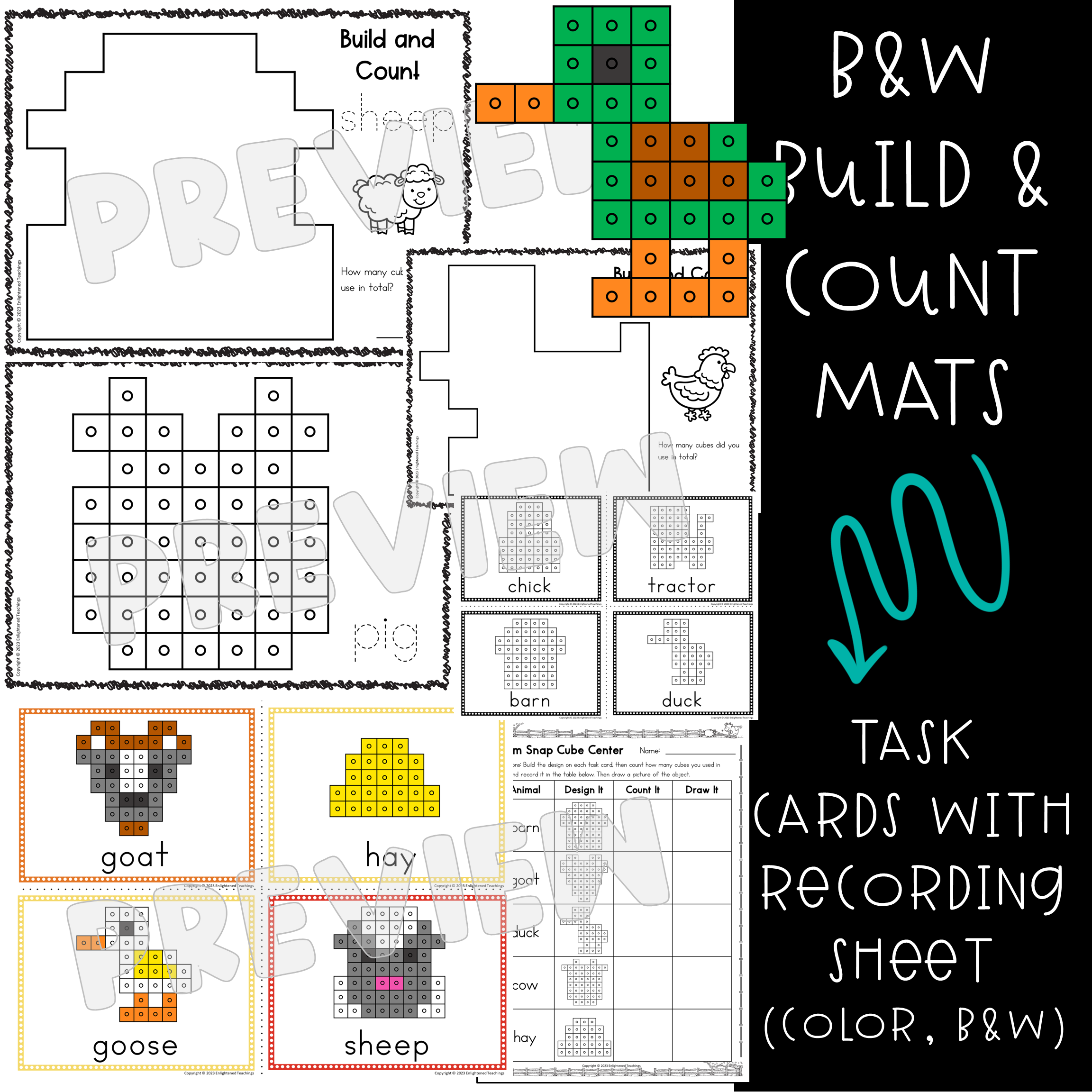 Farm Animal Snap Cube Mats Fine Motor Skills Farm Counting Cube Centers ...