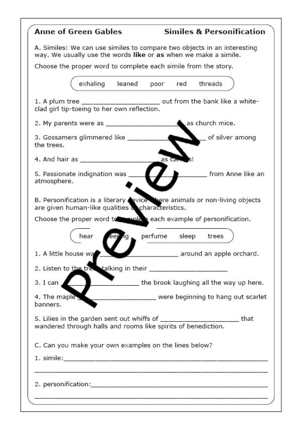 L. M. Montgomery "Anne of Green Gables" worksheets - Made By Teachers