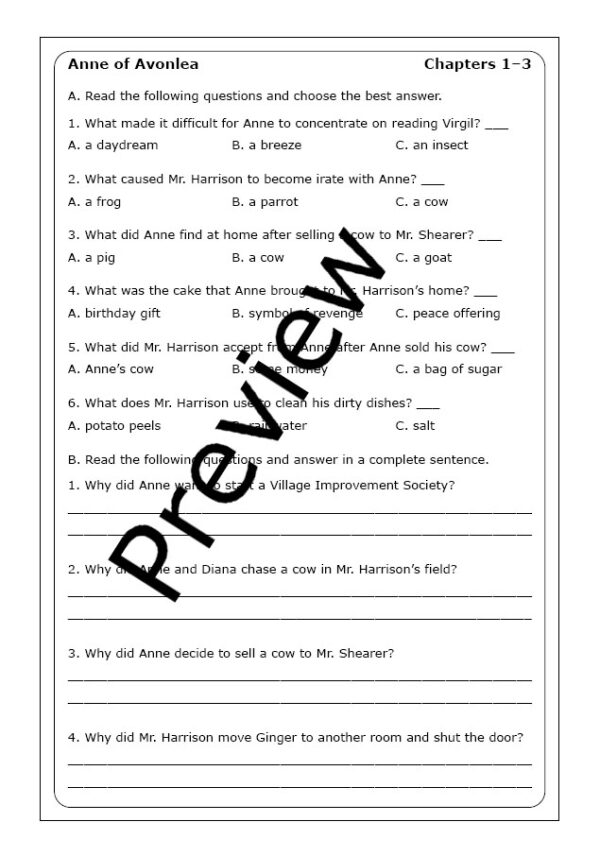 L. M. Montgomery "Anne of Avonlea" worksheets | Made By Teachers