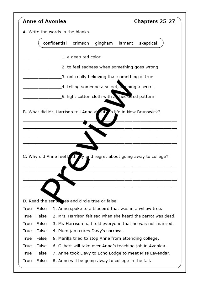 L. M. Montgomery "Anne of Avonlea" worksheets | Made By Teachers