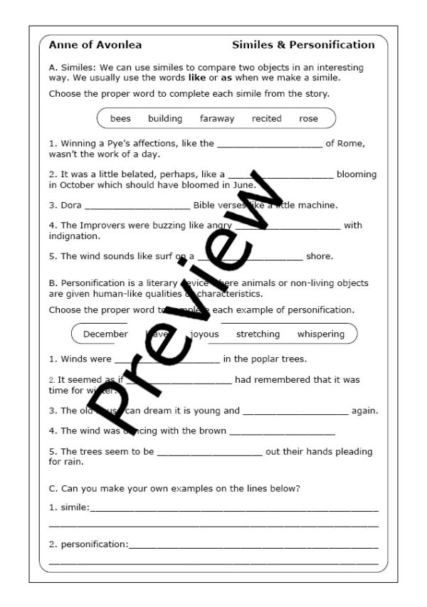 L. M. Montgomery "Anne of Avonlea" worksheets | Made By Teachers