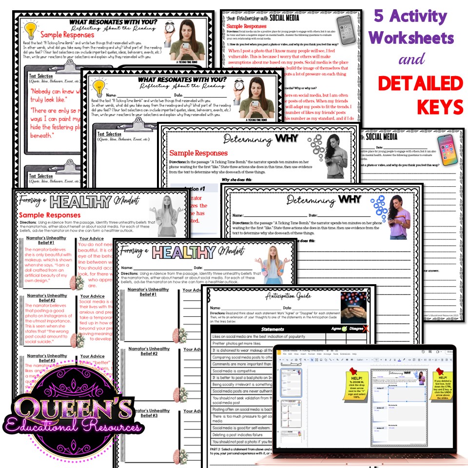 Social Media Reading Passage and Activities, Insecurity, Mental Health ...