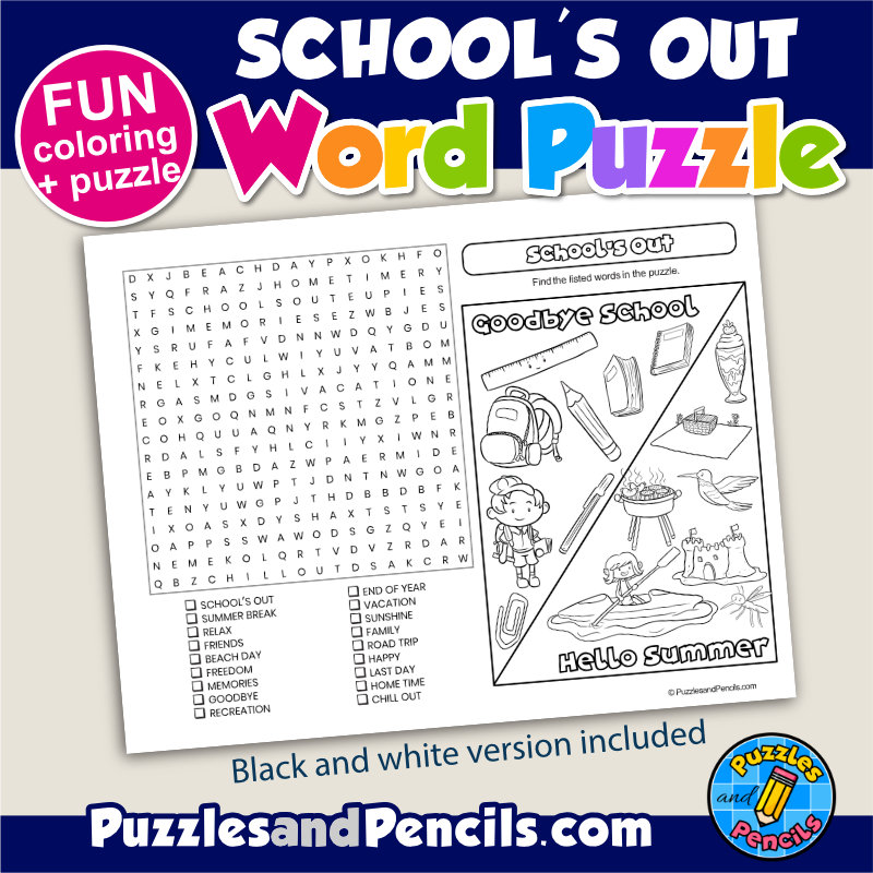 School's Out Word Search Puzzle Activity and Coloring | End of Year ...