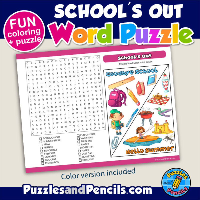 School's Out Word Search Puzzle Activity and Coloring | End of Year ...