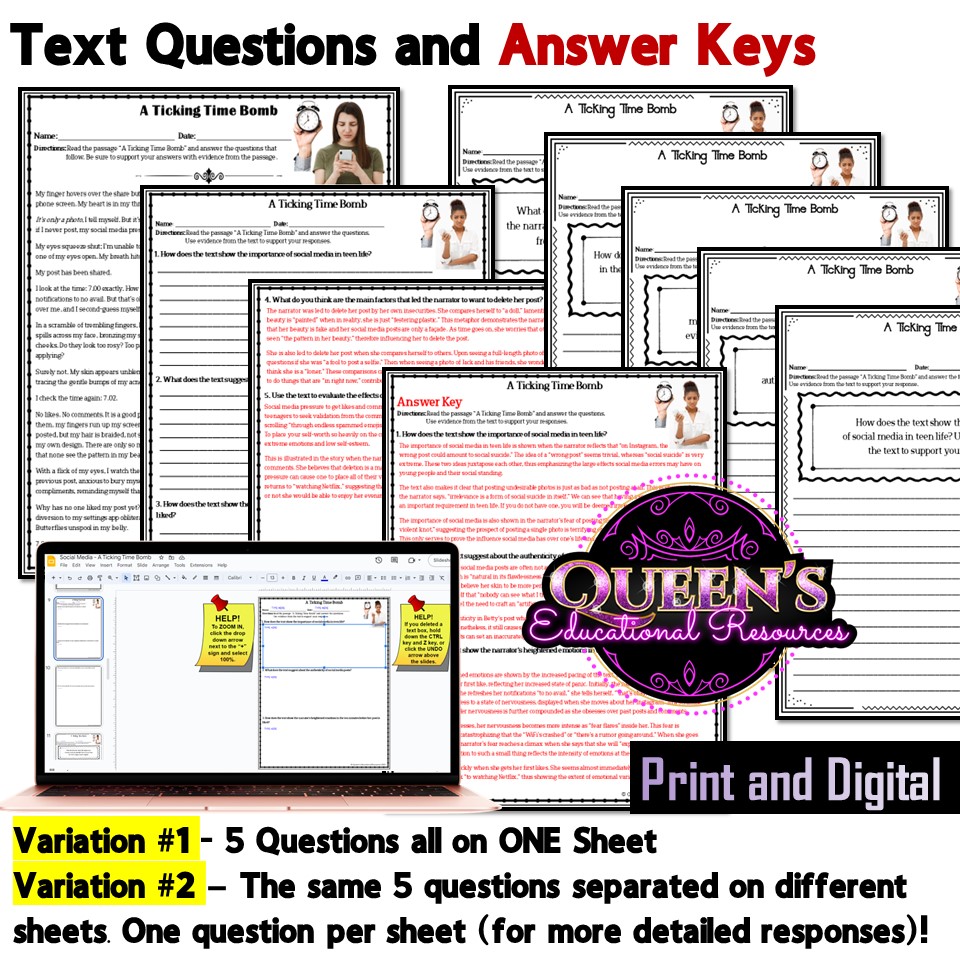 Social Media Reading Passage and Activities, Insecurity, Mental Health ...