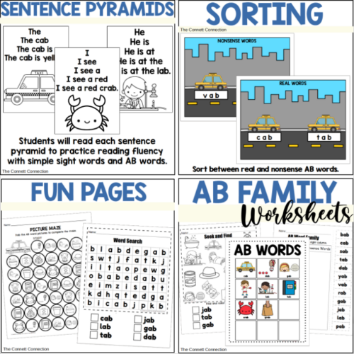 AB Word Family Center and Worksheet Bundle | Made By Teachers
