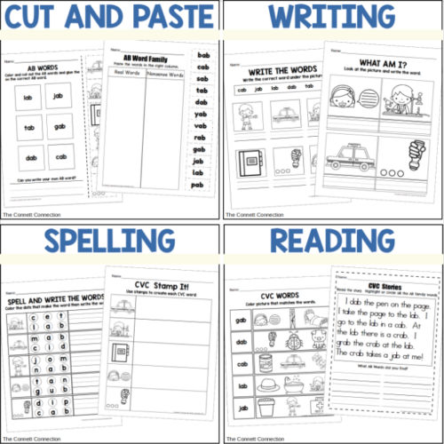 AB Word Family Center and Worksheet Bundle | Made By Teachers