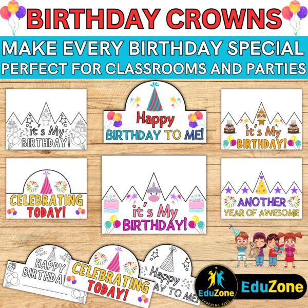 Editable Birthday Crowns for Kids: Color & BW Options | Printable crown ...