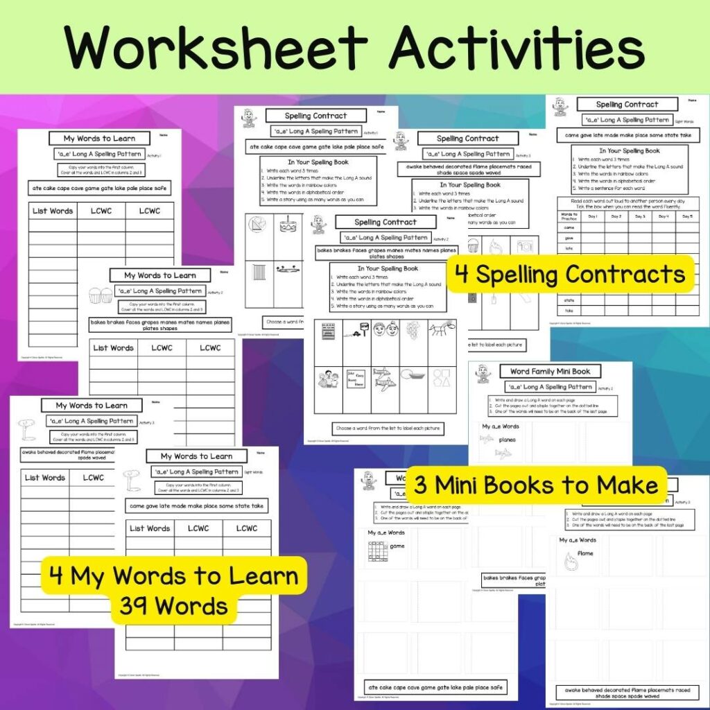 Long A Phonics Activities - Spelling Letter Pattern 'a-e' - Worksheets ...
