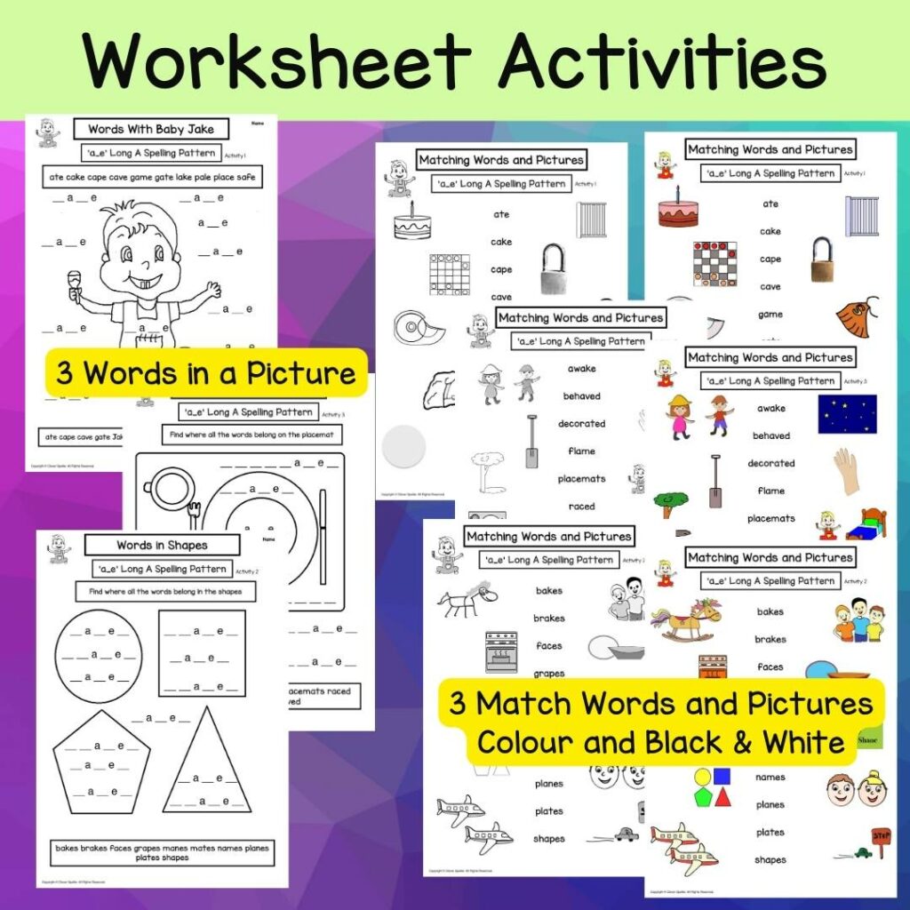 Long A Phonics Activities - Spelling Letter Pattern 'a-e' - Worksheets ...