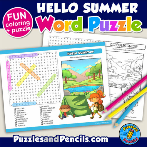 Hello Summer Word Search Puzzle Activity Page and Coloring | Summer ...