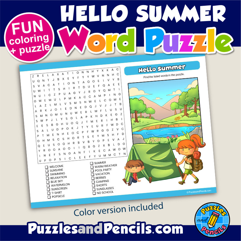 Hello Summer Word Search Puzzle Activity Page and Coloring | Summer ...