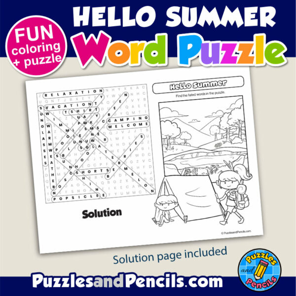 Hello Summer Word Search Puzzle Activity Page and Coloring | Summer ...