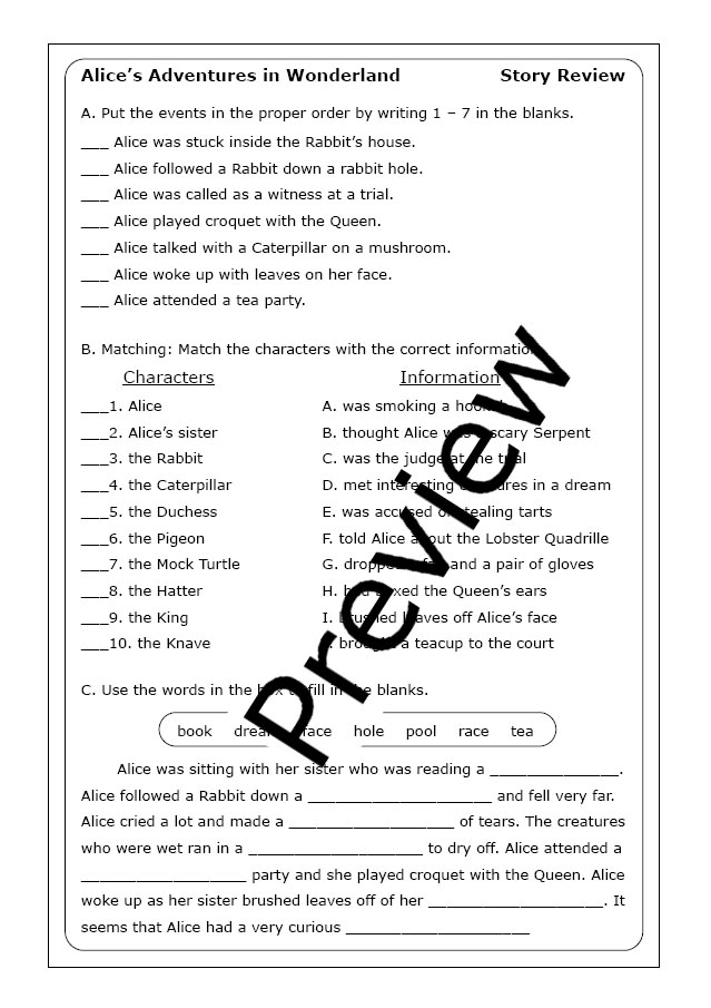 Lewis Carroll "Alice's Adventures in Wonderland" worksheets | Made By ...