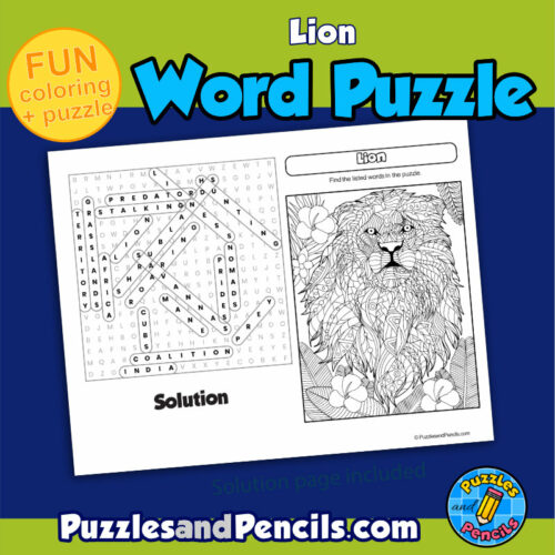 Lion Word Search Puzzle Activity Page and Coloring | Wordsearch | Made ...