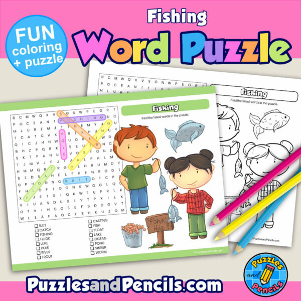Fishing Word Search Puzzle Activity and Coloring | Wordsearch | Made By ...