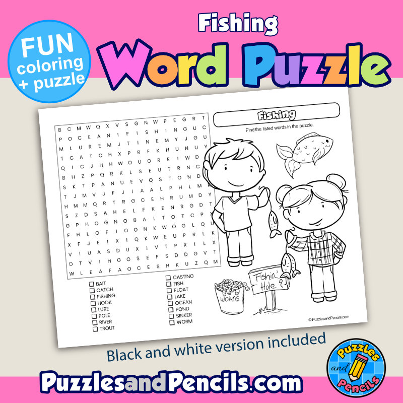 Fishing Word Search Puzzle Activity and Coloring | Wordsearch | Made By ...