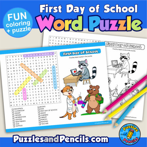 First Day of School Word Search Puzzle Activity and Coloring | Back to ...
