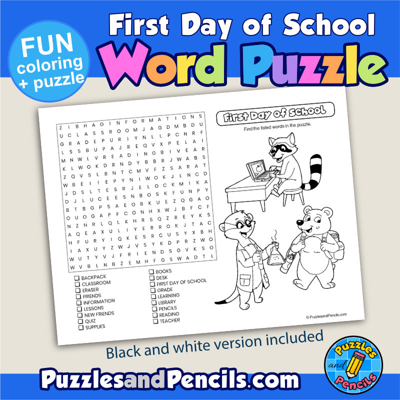 First Day of School Word Search Puzzle Activity and Coloring | Back to ...