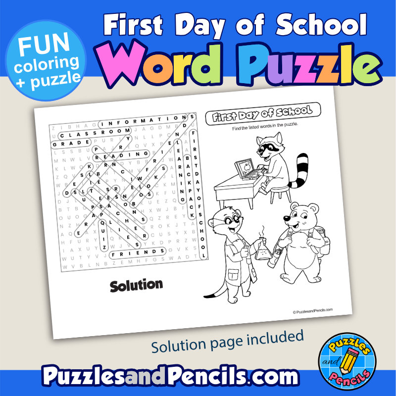 First Day of School Word Search Puzzle Activity and Coloring | Back to ...