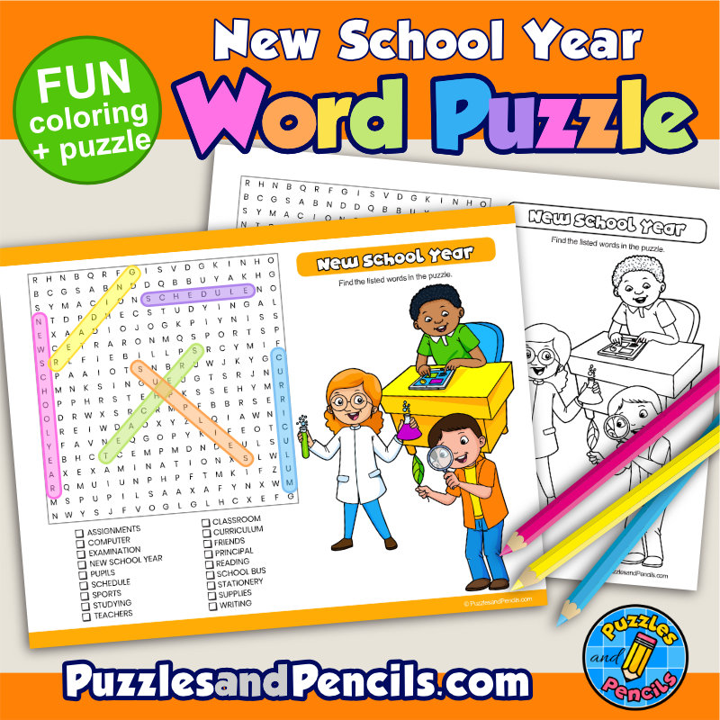 New School Year Word Search Puzzle Activity and Coloring | Back to ...