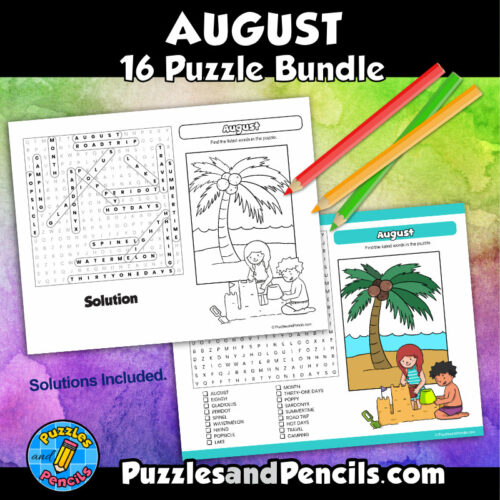 August Word Search Puzzle Activity BUNDLE | 16 Wordsearch Puzzles ...