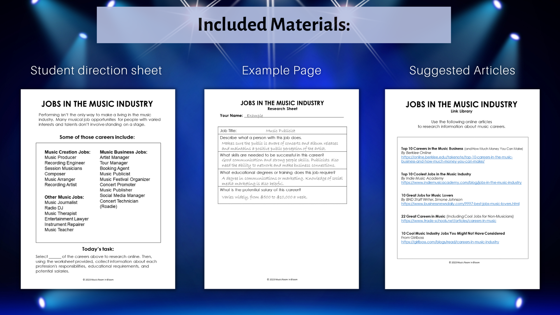 JOBS IN THE MUSIC INDUSTRY a Middle School General Music Sub Plan ...