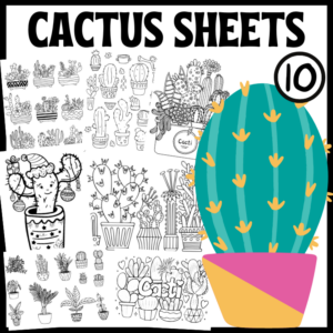 Cactus Coloring Pages-Kids Coloring Sheets-Mindfulness Cute Cactus ...