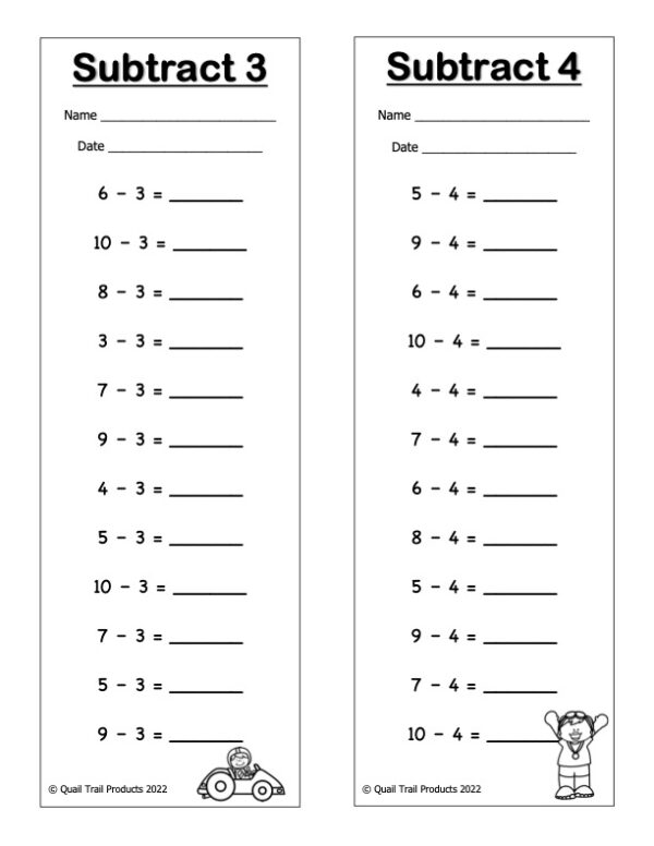 Single Digit Subtraction Worksheets and Timed Assessments | Made By ...