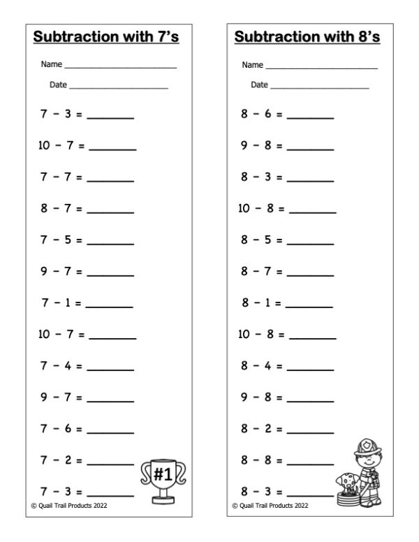 Single Digit Subtraction Worksheets and Timed Assessments | Made By ...