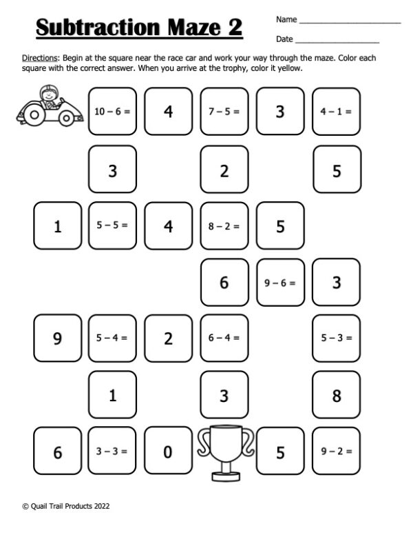 Single Digit Subtraction Worksheets and Timed Assessments | Made By ...