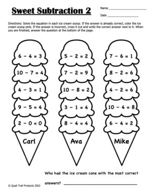 Single Digit Subtraction Worksheets and Timed Assessments | Made By ...