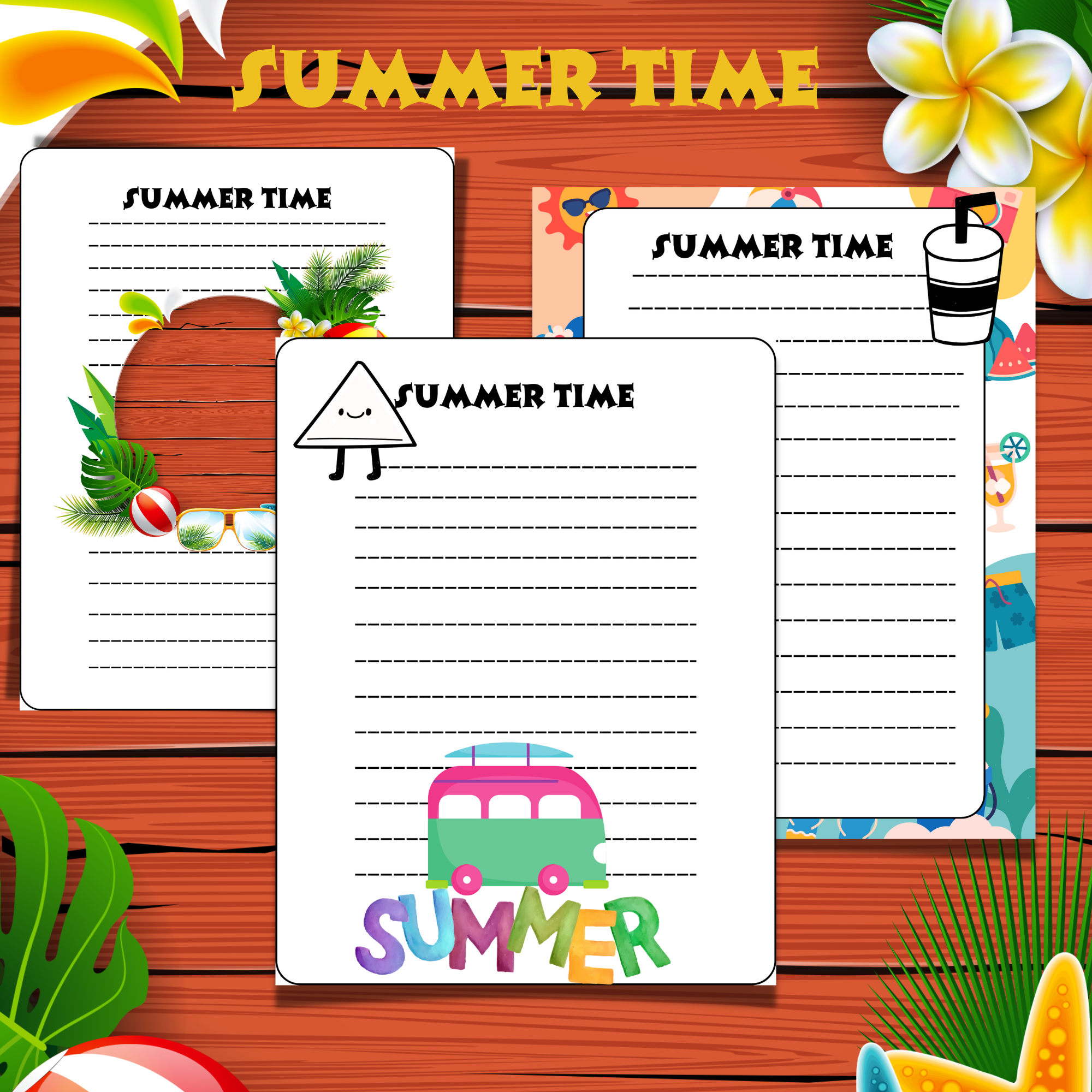 Summer Writing Paper With Lines, Summer Flower Writing Paper | Made By ...