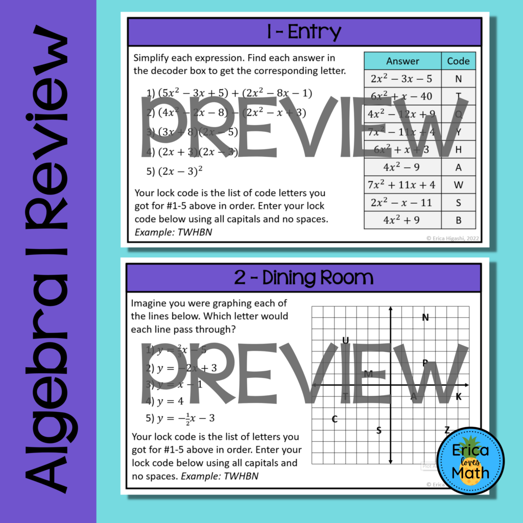 Algebra 1 Review Escape Room for End of Course | Made By Teachers
