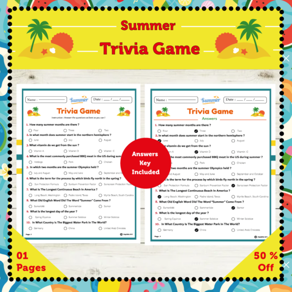 Summer Trivia Game : Test your Students Knowledge of the Sunny Season ...