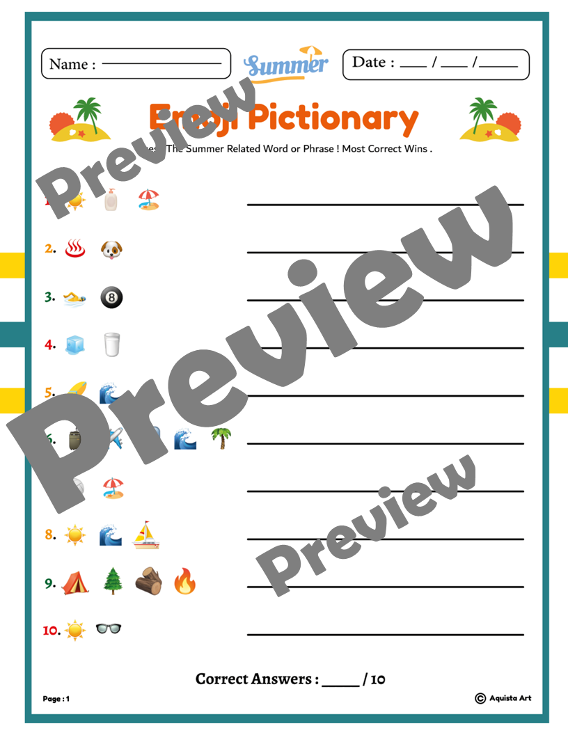 Summer Emoji Pictionary Game : Unlock the Secrets of Summer | Made By ...