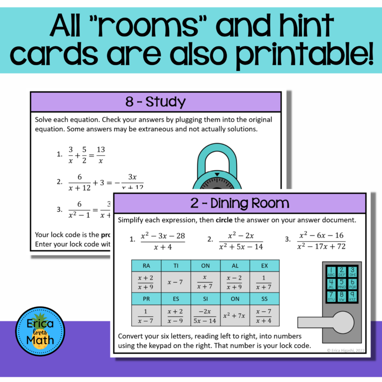 Rational Expressions & Equations Escape Room Activity (Digital ...