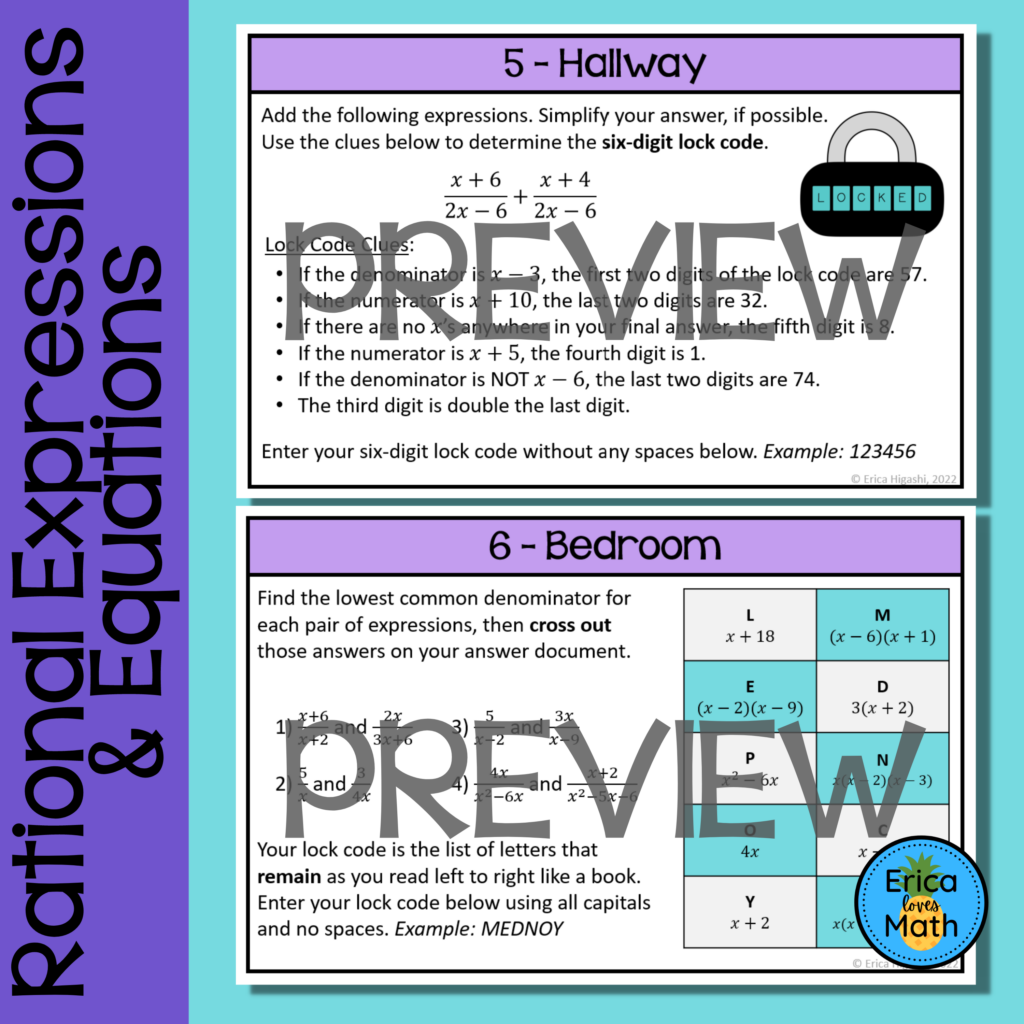 Rational Expressions & Equations Escape Room Activity | Made By Teachers