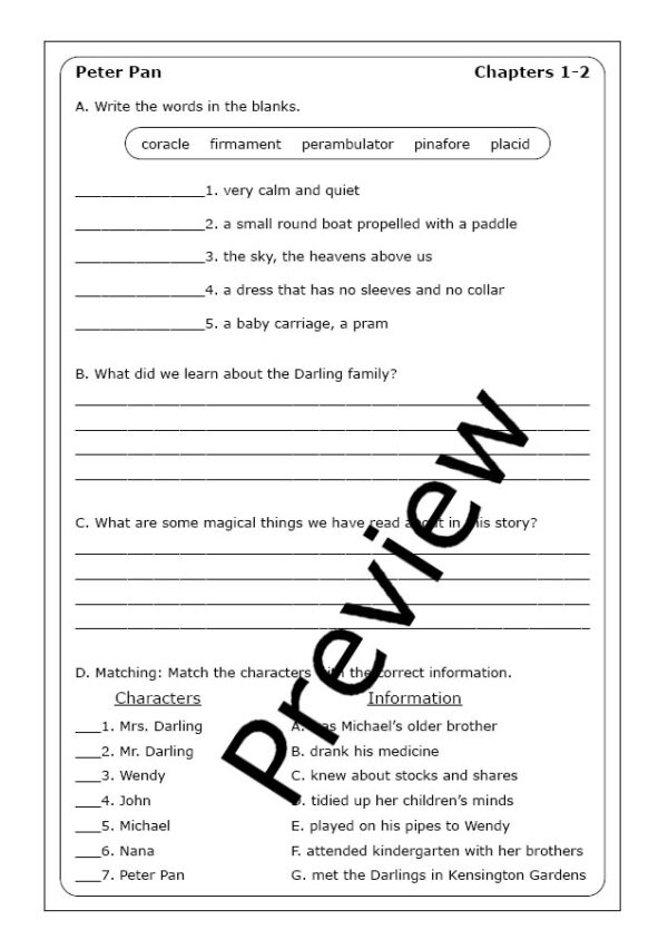 J. M. Barrie "Peter Pan" worksheets | Made By Teachers