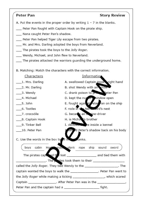 J. M. Barrie "Peter Pan" worksheets | Made By Teachers