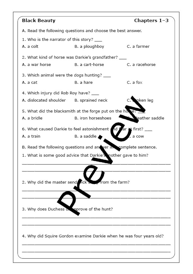 Anna Sewell "Black Beauty" worksheets | Made By Teachers