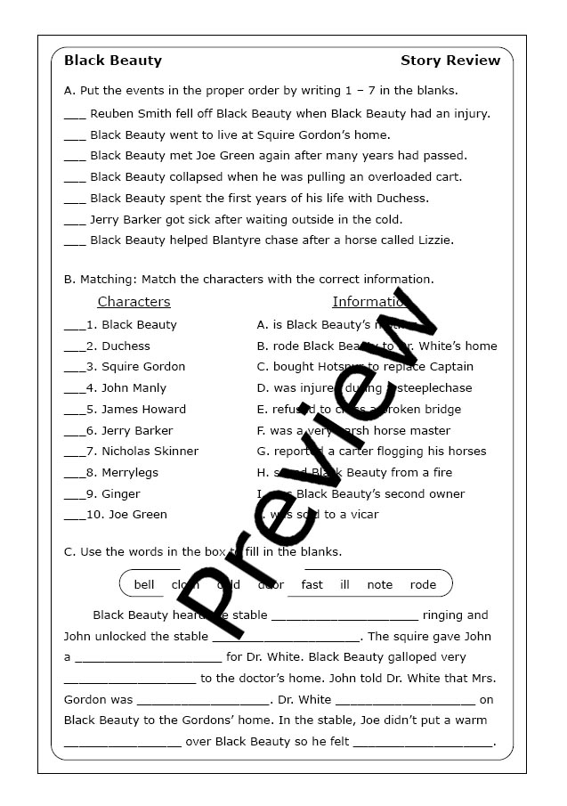 Anna Sewell "Black Beauty" worksheets | Made By Teachers